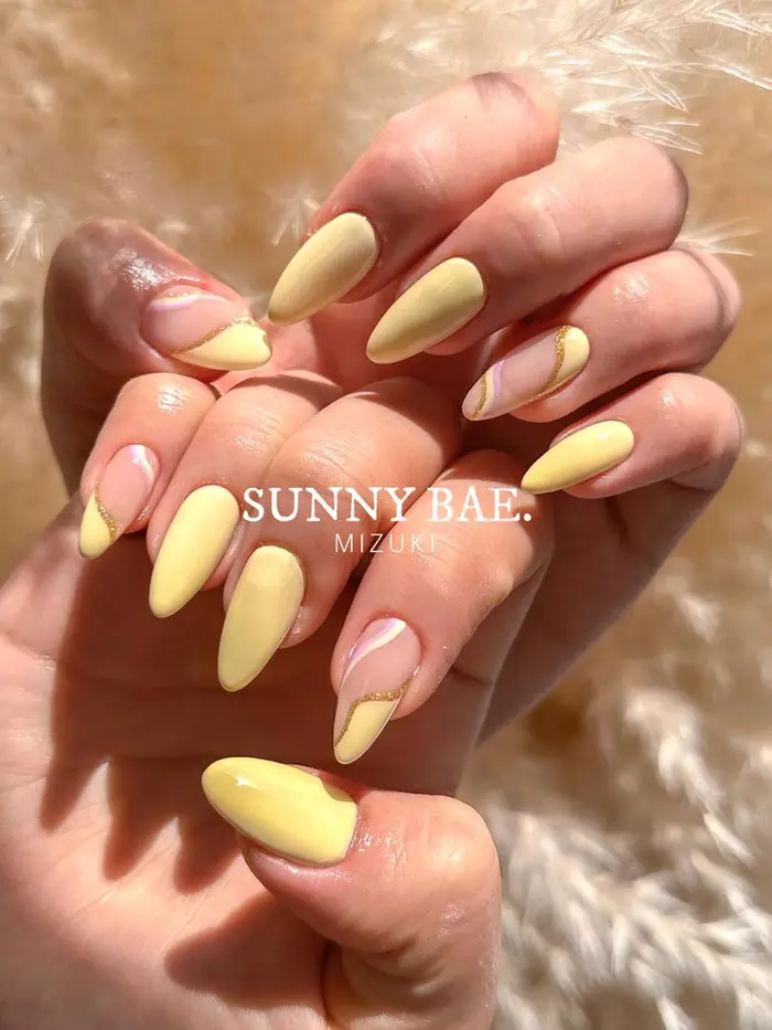 #うねうねネイル #黄色ネイル #海外ネイル #ラインネイル #ラメネイル #紫ネイル #春ネイル ｜SUNNY BAE. MIZUKI ...